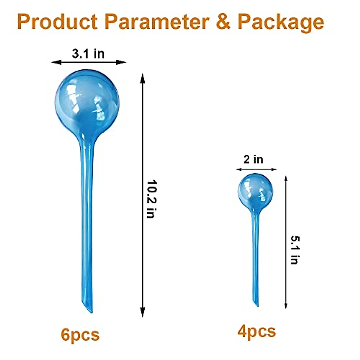 Plant Watering Globes, 10pcs Plastic Plant Automatic Water Bulbs Flower Self Feeder Balls Irrigation Device Auto Waterer Planter Insert Stakes for Indoor Outdoor Garden Potted While Away on Vacation