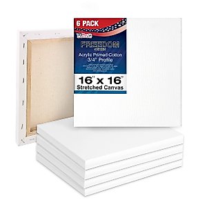 U.S. Art Supply 16 x 16 inch Stretched Canvas 12-Ounce Triple Primed, 6-Pack - Professional Artist Quality White Blank 3/4" Profile, 100% Cotton, Heavy-Weight Gesso - Acrylic Pouring, Oil Painting
