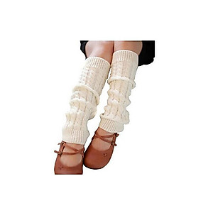 Elandy Knit Winter Thermal Warm Leg Warmers-Long Socks Boot Cuffs Topper Legging Pads For Women Lady Girls Best Xmas Gift (White)