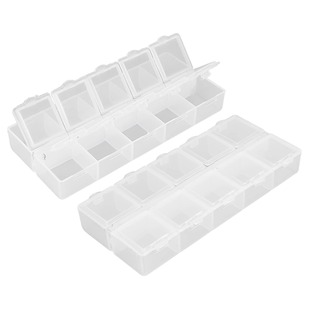 Compartment Storage Container, Detachable Cover Portable Safe 10 Grids Organizer Box Plastic White for Earrings for Nails Tool for Rhinestone