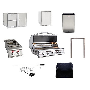 BLAZE BBQ Outdoor Gas Grill Package of 40” LTE Built-in Gas Grill, LTE Built-In Double Side Burner, 32” Door & Two Drawers Combo, Double Trash Drawer, 20” Compact Refrigerator, and Accessories