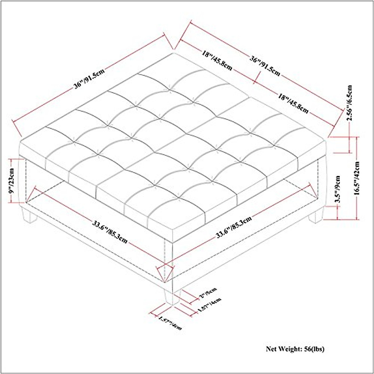 Atlin Designs 36" Square Coffee Table, Lift Top Storage Ottoman for Living Room, Footrest Stool in Upholstered Tufted Linen Fabric in Fawn Brown