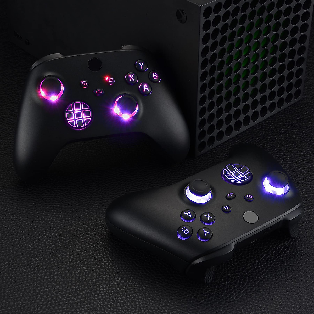 eXtremeRate Multi-Colors Luminated Dpad Thumbsticks Start Back Sync ABXY Buttons for Xbox Series X/S Controller, Black Classical Symbols Buttons DTF LED Kit for Xbox Core Controller