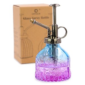 OFFIDIX Glass Plant Mister Spray Bottle, Mini Vintage Plant Spritzer, Watering Can Indoor with Bronze Plastic Top Pump, Plant Spray Bottle Succulent Watering Can for Indoor Outdoor Live Plants