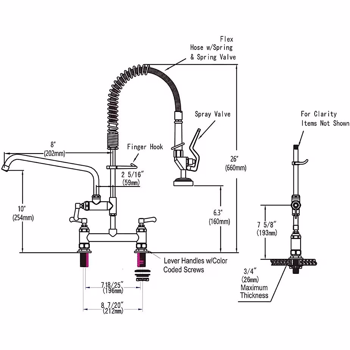 CWM Commercial Sink Faucet with Sprayer,Pre-Rinse Kitchen Brass Constructed Polished Chrome with Pull Down Sprayer 26"Height 8" Center with 8" Add-on Spout Deck Mounted