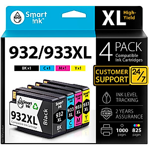 Smart Ink Compatible Ink Cartridge Replacement for HP 932XL 933XL 932 XL 933 XL 4 Combo Pack (XL Black, Cyan, Magenta Yellow) to use with HP Officejet 6100 6600 6700 7110 7510 7610 7612 7620 Printers