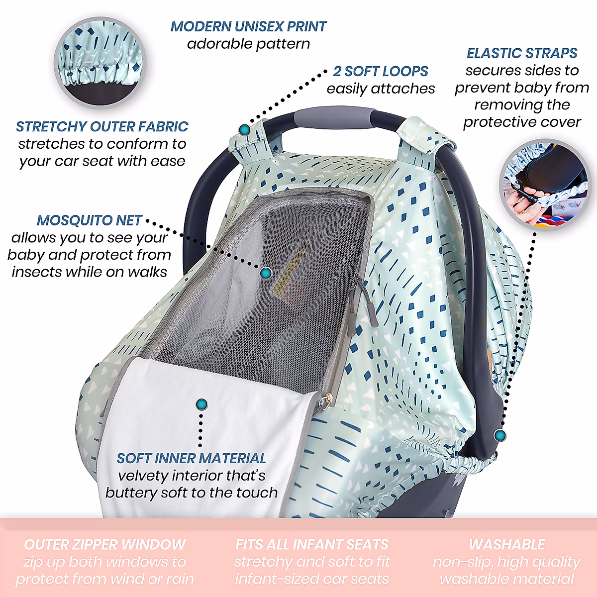 Bristin Baby Car Seat Canopy Stroller Covers for Infant Boy and Girl Babies Stretchy and Kick Proof with Net Multi Use Soft and Breathable (Teal)