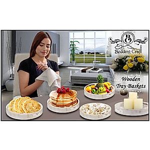 BEDDING CRAFT Set of 2 Countertop Wooden Round Fruit Baskets Decorative Coffee Table Tray – A Ideal Match for Ottoman or Side Table Charcuterie Board or Cheese Platter Kitchen General Storage Space