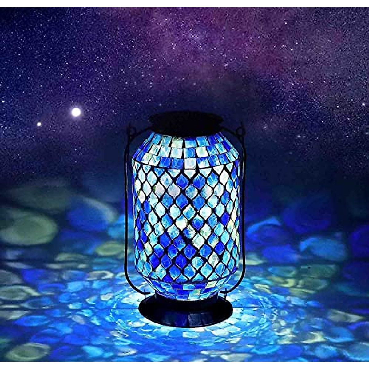 IVCOOLE Solar Table Lamps , Mosaic Solar Lantern Outdoor Hanging, 11'' Height Honeycomb Pattern Solar Hanging Lantern Outdoor, Metal/Glass Solar Garden Decorations for Garden, Patio, Pathway, Yard