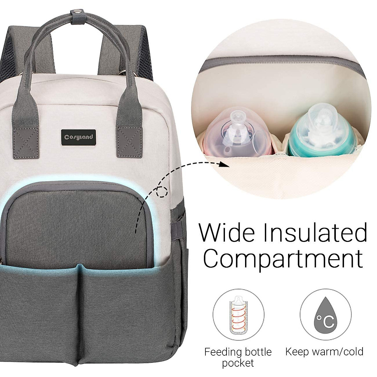 COSYLAND Diaper Bag Backpack Baby Bag for Girls Boy Large Capacity Maternity Nappy Bag Travel Back Pack with Insulated Pocket & Stroller Straps & Laptop Compartment & Anti-theft Pocket for Mom Dad