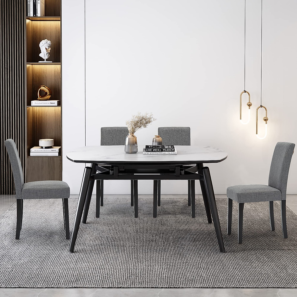 LSSBOUGHT Classic Fabric Dining Chairs Dining Room Chair with Solid Wood Legs (Grey Set of 2)