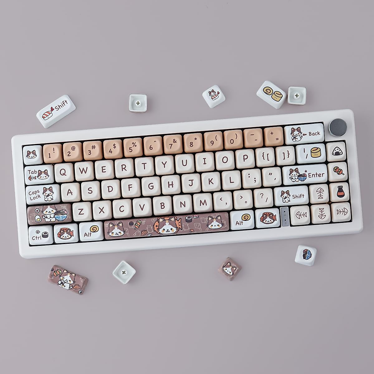 TYRIXKI PBT Keycaps 143 Keys Cute Keycaps Dye-Sublimation Kitty-cat Keycaps Set MOA Profile Custom Keycaps for Cherry Gateron MX Swithes Mechanical Keyboards