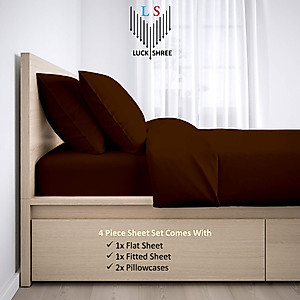 400 Thread Count Pure 100% Egyptian Cotton Sheet Set, Twin Size Bedsheet, 19 Inch Deep Pockets of Fitted Sheet - 4 Piece Soft Breathable Sateen Weave Hotel Bedding 400-TC - Chocolate Solid