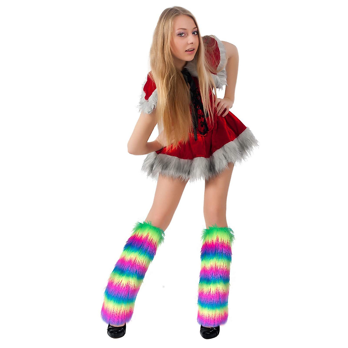 Cityelf Womens Fur Leg Warmer Winter Furry Long Boot Cuffs Fuzzy Shoes Cover Party Costume Holiday Festival Performance Play