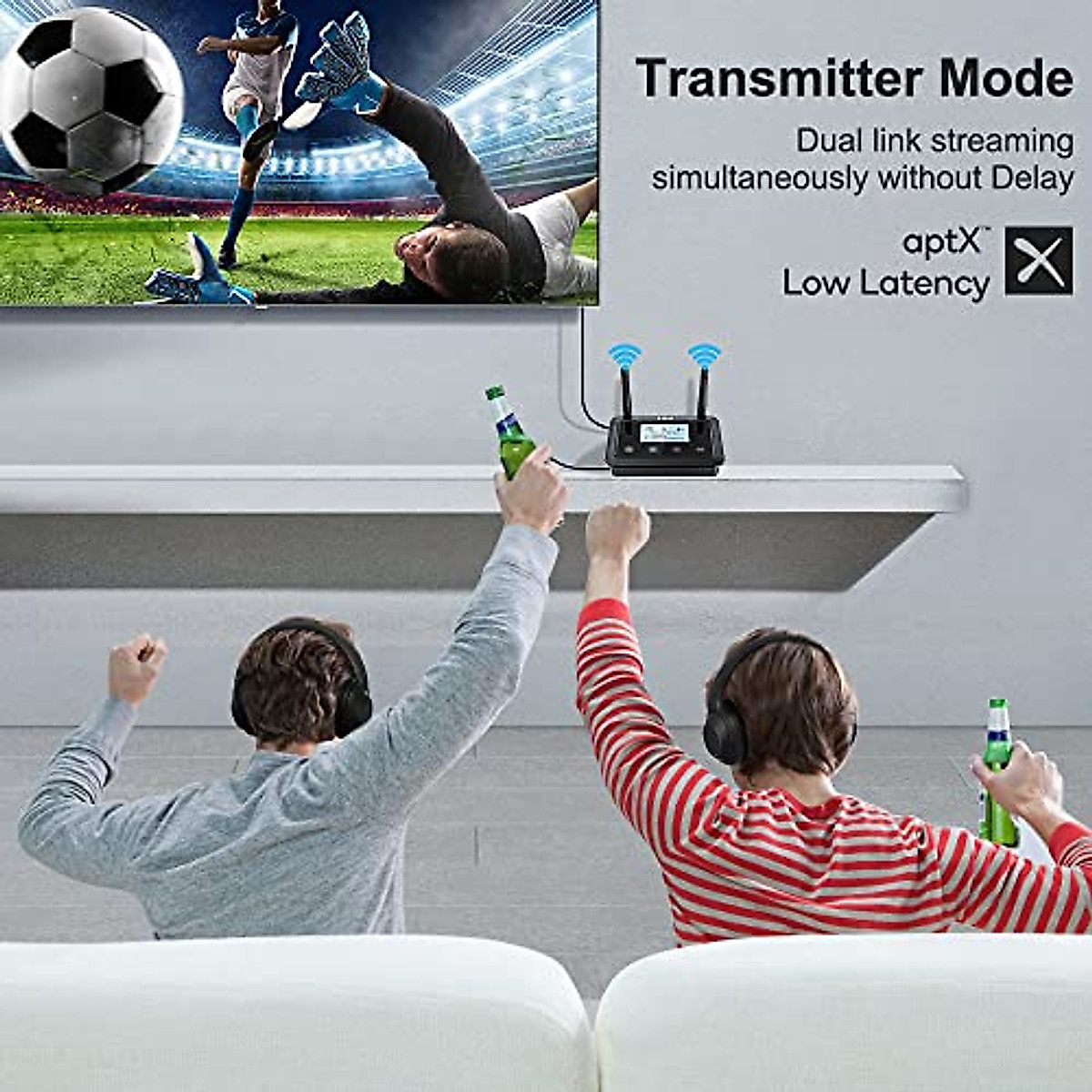 1Mii B03+ Bluetooth Transmitter Receiver for TV Home Stereo, Long Range Bluetooth 5.0 Adapter for TV Audio with Screen, aptX Low Latency & HD