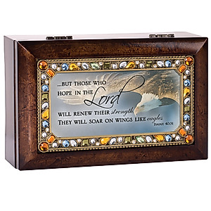 Cottage Garden Those Who Hope Lord Will Soar Amber Earth Tone Jewelry Music Box Plays On Eagle's Wings