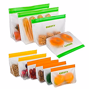 Reusable Storage Bags,GECOTY Upgraded [10-Pack] Reusable Food Bags BPA-free,Stand up Freezer Bags,Leak-proof Sandwich Bags Snack Bags for Picnic and Refrigerator Storage