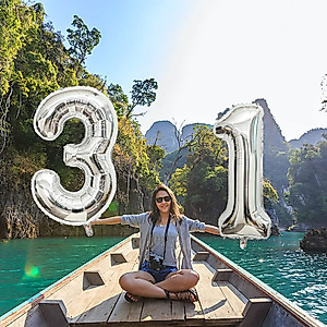 XLOOD Number 18 Balloons 32 inch Digital Balloon Alphabet 18 Birthday Balloons Digit 18 Helium Balloons Big Balloons for Birthday Party Supplies Wedding Bachelorette Bridal Shower, Silver Number 18th