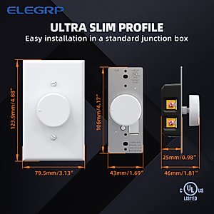 ELEGRP Digital Rotating Dimmer Switch for Dimmable LED, CFL and Incandescent Light Lamp Bulbs, Single Pole / 3-Way Rotary Dimmer Switch, Wall Plate Included, UL Listed (1 Pack, Matte White)
