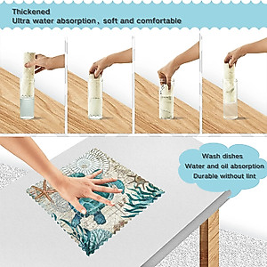 Sea Turtle Starfish Ocean Dish Towel Cleaning Cloth Retro World Map Kitchen Bath Hand Towels 11x11 IN Super Absorbent Lint Free Tea Bar Car Soft Towel Kitchen Accessories Set of 6