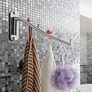 Folding Wall Mounted Clothes Rack, 304 Stainless Steel Swing Arm Hook Holder Clothes Hanger 2 Pack, Space Saver Clothing and Closet Rod with 6 Hooks for Bedroom, Laundry Room and Bathroom