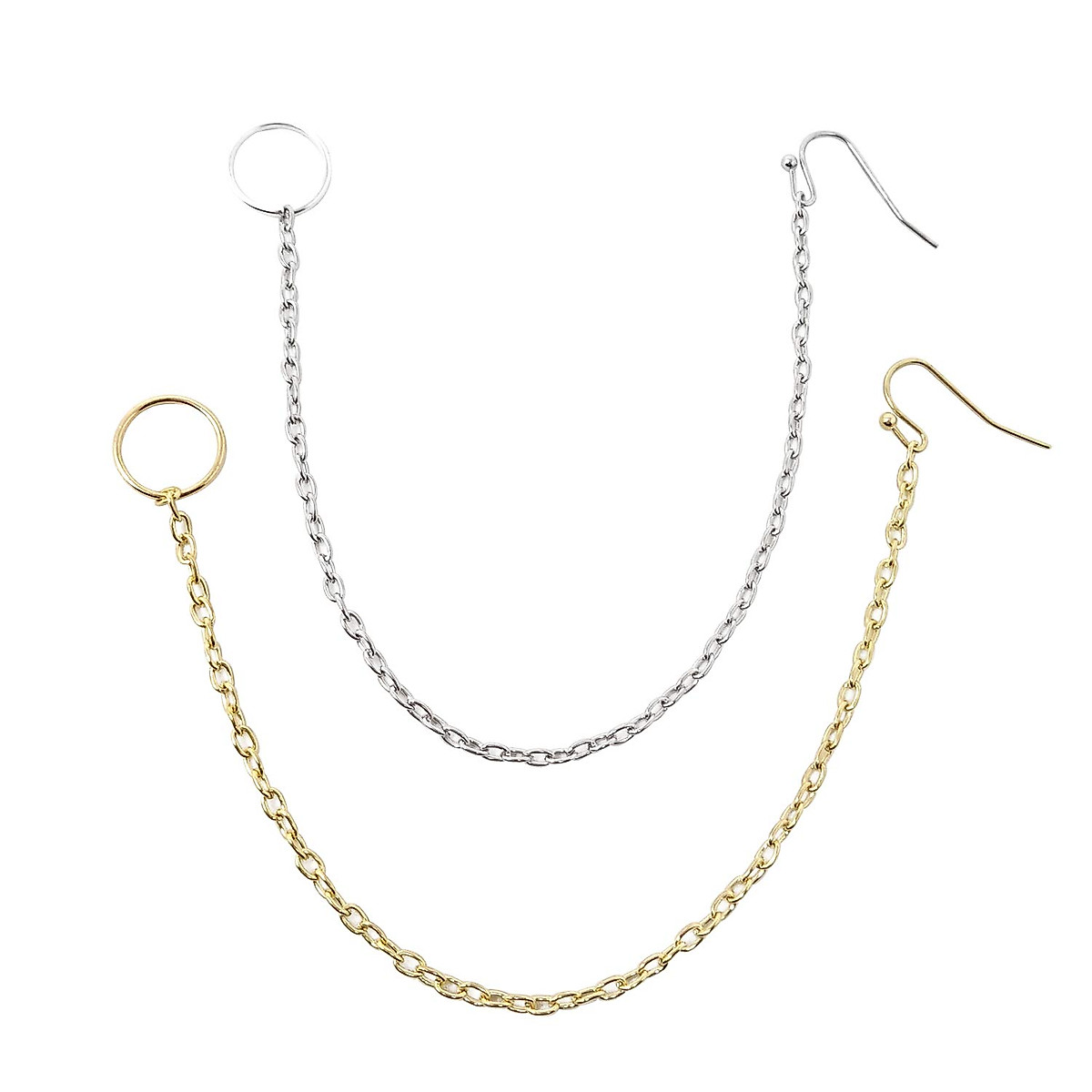 Honbay 2PCS Pierced Indian Nose Rings with Chain Nose to Ear Chain