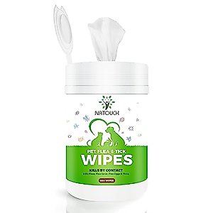 Natouch Flea and Tick Wipes for Dogs & Cats, Dog Flea and TIick Treatment Prevention Wipes, All Natural Grooming Wipes for Cleaning, Help with Ticks, Fleas, Eggs & Larvea, 160 Count