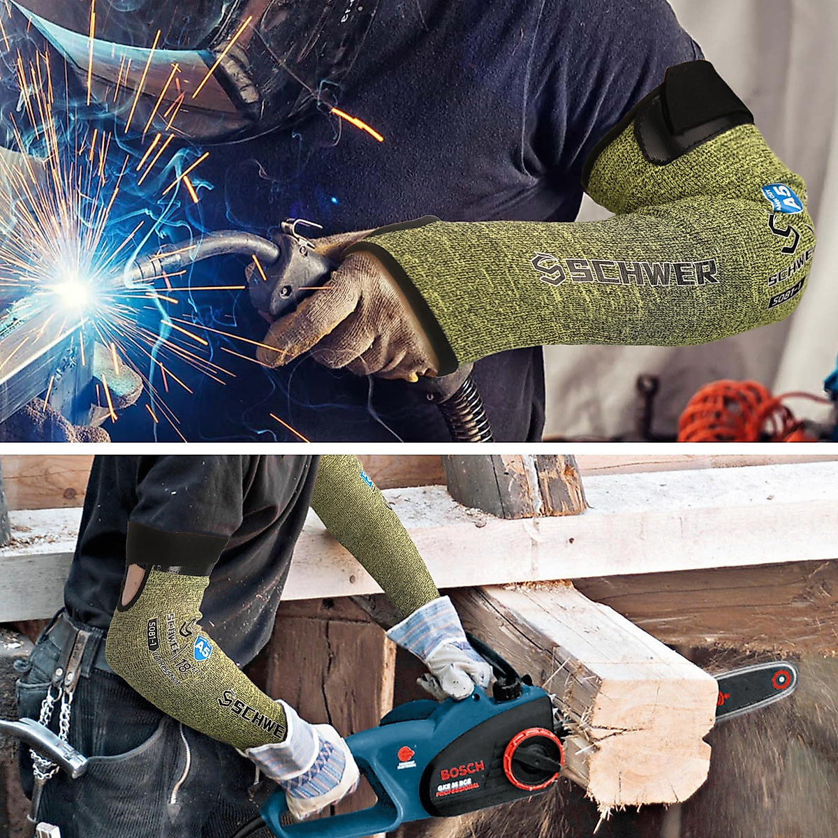 Schwer 2 Pairs MINI-SOFT Arm Protection Sleeves S081, ANSI A5 Cut Resistant Sleeves with Thumbhole, Flame Resistant Welding Sleeves for Work Kitchen, Farmer Sleeves for Gardening Arm Guards for Biting