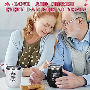 Sieral 50th Years of Marriage Gift 2 Pcs Wine Tumbler Set Anniversary Cups Insulated Wine Glasses Mr and Mrs Tumblers Heart Marriage Keepsake Decoration Gifts for Couple Parents Wife Mom