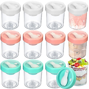 Sliner 12 Pcs 19 oz Plastic Overnight Oats Containers with Lids and Spoons Leakproof Plastic Containers Large Capacity Portable Overnight Oats Jars Oatmeal Cups for Yogurt Salad Cereal Food Storage