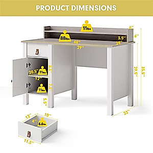 MJWDP Computer Desk Home Office Writing Workstation with Drawers and Kitchen Cabinets White