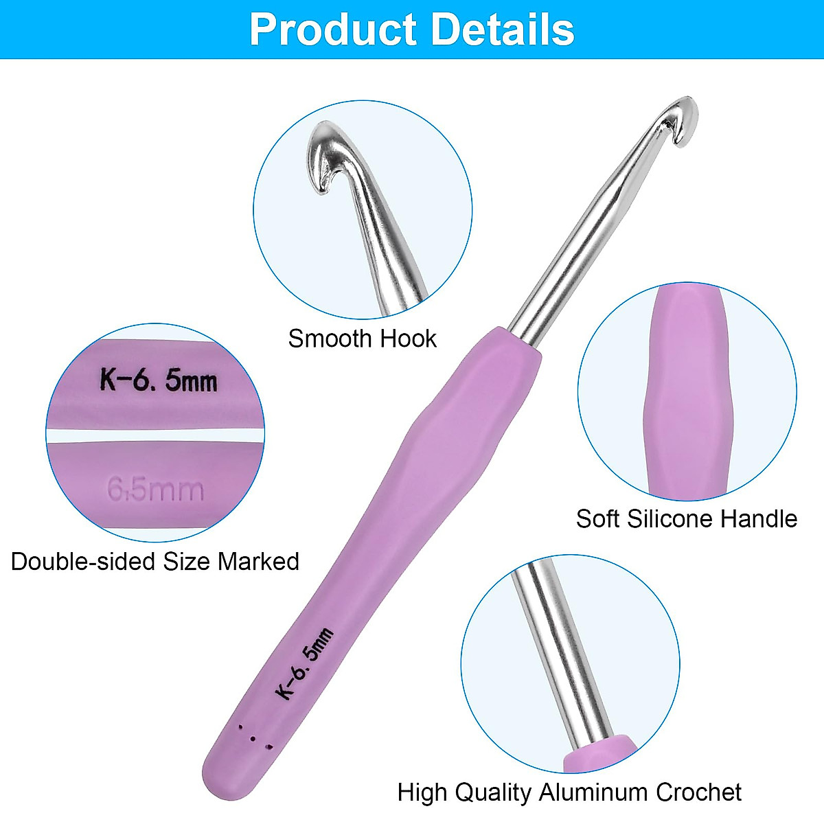 MECHEER Crochet Hooks 12 Sizes Crochet Hook Set, 51 Pack Yarn Crochet Kit for Beginners, Knitting Needles with Ergonomic Handles for Arthritic Hands, Crochet Needle Kit with Blue Case for Crocheters