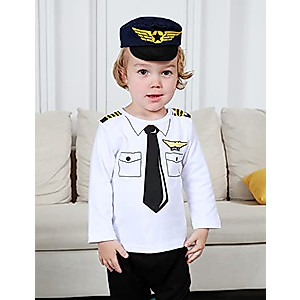COSLAND Pilot Costume for Boys Todder Halloween Outfit, White, 12-18 Months