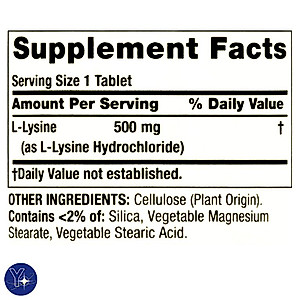 Spring Valley L-Lysine Dietary Supplement, 500 mg, 250 Count and Bookmark Gift of YOLOMOLO