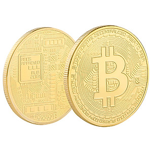 Crypto Coin Set with Display Case Bitcoin Showcase, Physical Bitcoin Coin with Acrylic Glass Magnetic Display Case, Gold Plated Cryptocurrency Coins