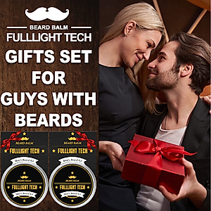 FULLLIGHT TECH Beard Balm, 2 Pack - Citrus Scent - Coconut, Argan, Jojoba Oils - Styles, Hydrates & Smooths Beards & Mustaches - Beard Styling Balm - Gifts for Men