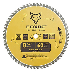 FOXBC 8-1/4 Inch Table Saw Blade 60 Tooth Fine Finish Wood Cutting with 5/8" Arbor, Diamond Knockout