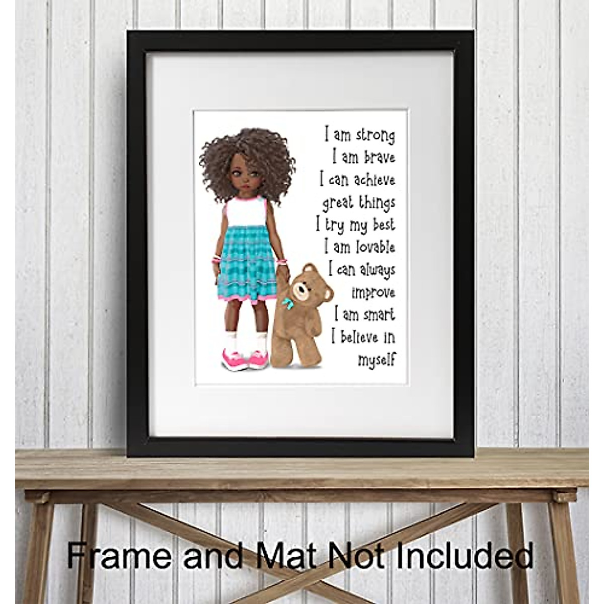 African American Girl Positive Affirmations - Black Wall Art - African American Wall Art - Little Girls Bedroom - Inspirational Sayings for Wall Decor - Positive Quotes Wall Decor - Toddler Girls Room