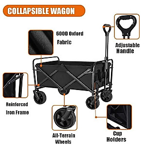 ERNZI Camp Wagon, Collapsible Wagon, Grocery cart, Heavy Duty Wagon, Beach Wagon Cart with 350lbs Weight Capacity, Lounge Wagon for Camping Sports Outdoor, Outdoor Utility Vehicle