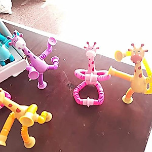 nIIANG 4 Pcs Telescopic Suction Cup Giraffe Toy, Shape-Changing Giraffe Telescopic Tube Cartoon Toys, Stretch Novel Giraffe Toys, Educational Stress Relief Giraffe Toys for Kids (Without Light)