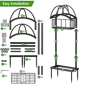LIONONLY Garden Hose Holder, Freestanding Heavy Duty 4 Spikes Water Hose Holder with Storage Basket, 100-Feet Hose Hanger, Detachable Garden Hose Storage Hose Stand for Outside Yard, Black