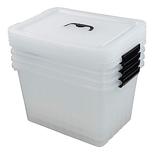 Easymanie 25 Quart Clear Latching Tote, Plastic Storage Bin with Black Handle, Pack of 4