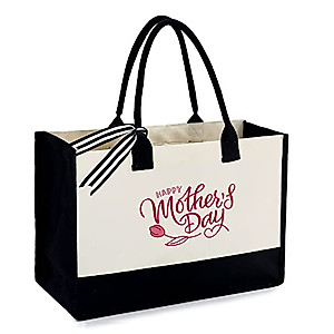 BeeGreen Mother's Day GiftsTote bag for Women w Inner Zipper Pocket 13oz Canvas Personalized Bag for Beach Initial Bag Extra Large Utility Tote Reusable Grocery Bags for Birthday Shopping Travel