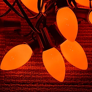 SUNSGNE 25 Pack C9 Orange Outdoor Halloween Night Light Bulbs, C9 Christmas Tree Lights for Indoor Outdoor Patio String Lights, E17/C9 Intermediate Base, 7 Watt, Ceramic Orange