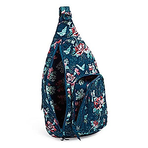 Vera Bradley Women's Cotton Sling Backpack, Rose Toile - Recycled Cotton, One Size