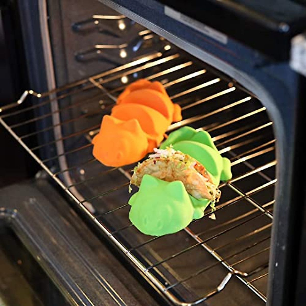 Jarratt Industries Fiesta Taco Holder TacoCat Stand Up Holders, Perfect Plate Stand for Soft and Hard Shell Tacos, Use for Taco Tuesdays and Taco Bar, Microwave and Oven Safe, Green