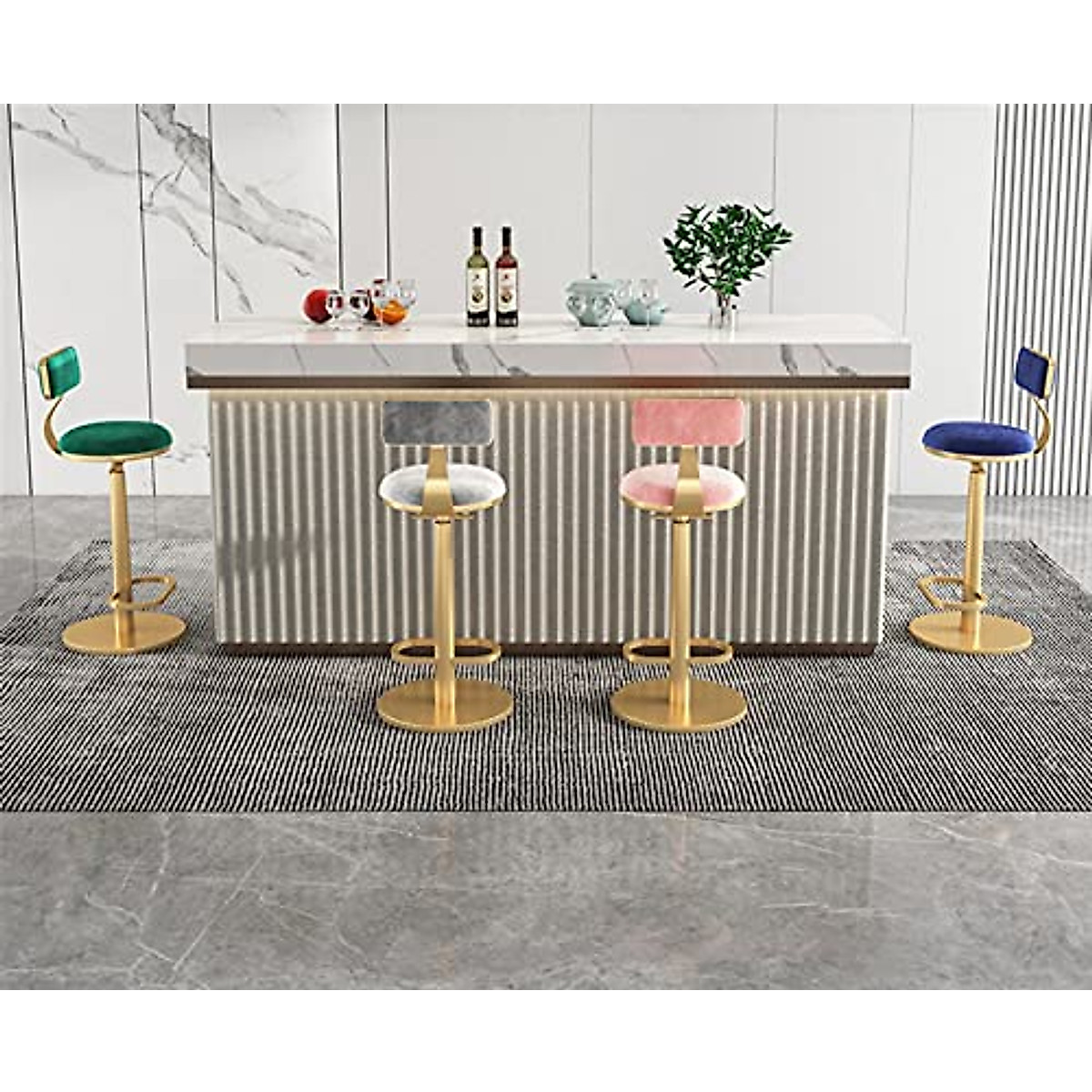 ZDXY Bar Stools Set of 2, Counter Height Upholstered Seat, Backrest Counter Height Adjustable Swivel Bar Chair, Velvet Cloth Kitchen Counter Stools Dining Chairs ( Color : Gray ), Grey