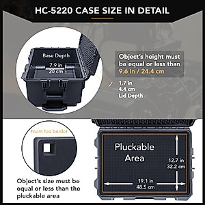 Lykus HC-5220 Waterproof Hard Case with Wheels and Customizable Foam, Interior Size 20.5x14.2x9.7 inch, Suitable for cameras, lenses, electronic equipment and more