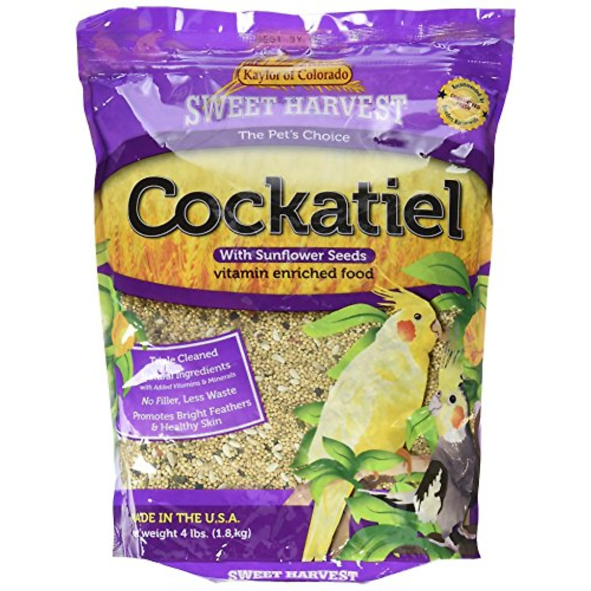 Sweet Harvest Cockatiel Bird Food (with Sunflower Seeds), 4 lbs Bag - Seed Mix for Cockatiels