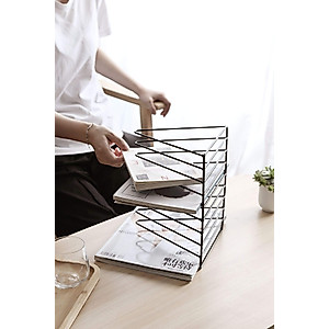 Sooyee 9 Slot White Magazine Holder,Desktop File Sorter Organizer Triangle Bookshelf Decor Home Office